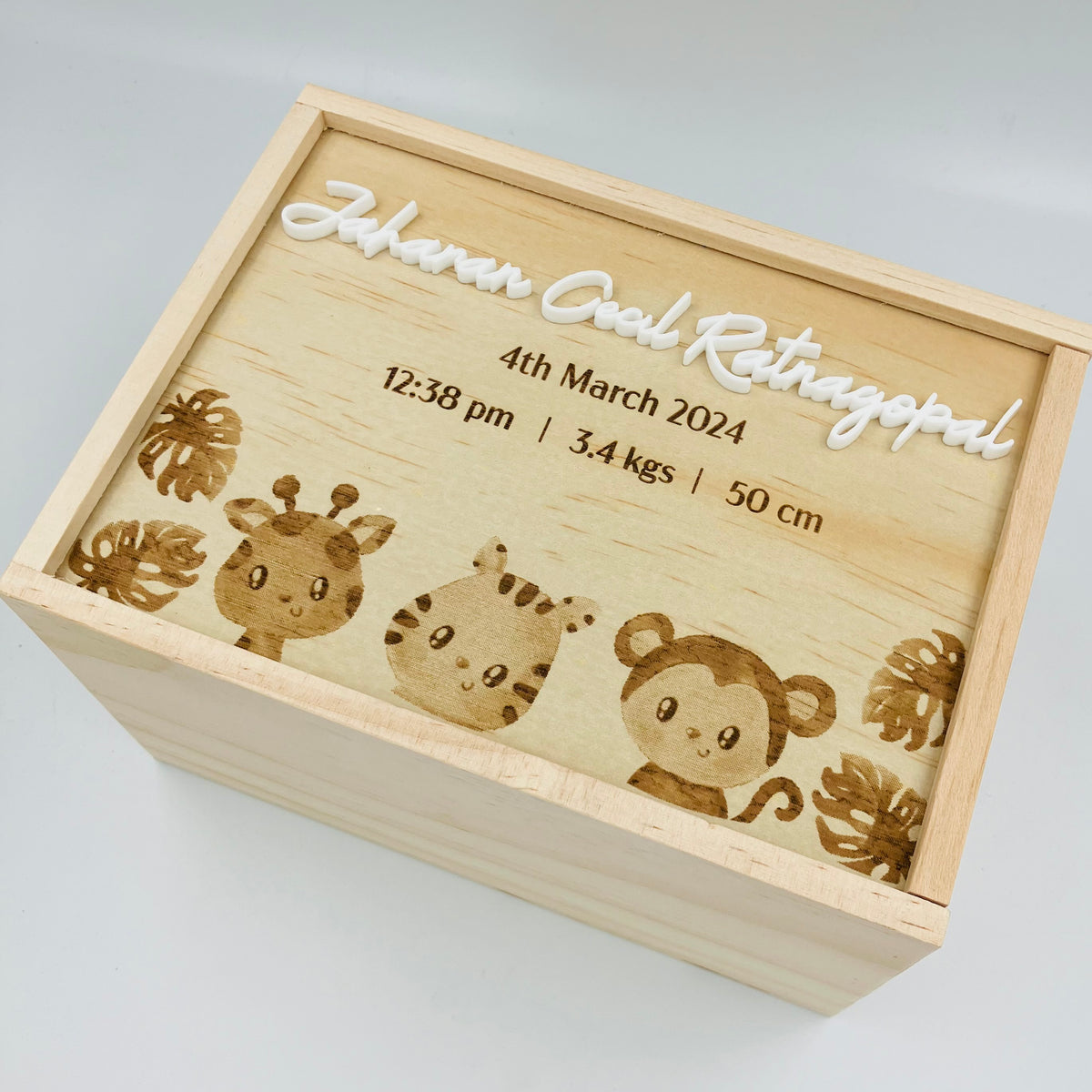 Keepsake/Time Capsule Box - BIRTH DETAILS & 3D NAME - Jungle – Laser ...